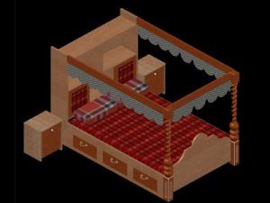 4 Poster Bed With Built In Drawers And Nightstand - - 3D DWG Model for ...