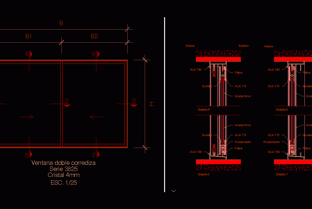 Double Sliding Window Series 3825 DWG Detail For AutoCAD Designs CAD