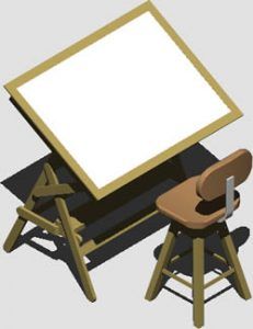 Drawing Board with Chair 3D DWG Model for AutoCAD • Designs CAD
