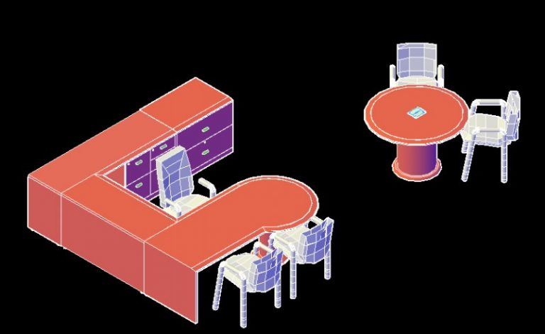 Executive Desk Ensemble 3D DWG Model for AutoCAD • Designs CAD