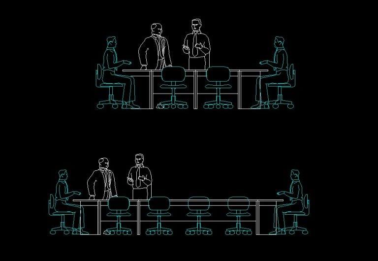People Sitting At Meeting Table Human Figure Front View Elevation 2D ...