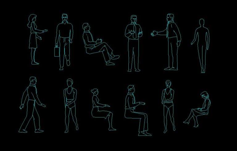 People Human Figures Men And Women Front And Side Elevations 2D DWG ...