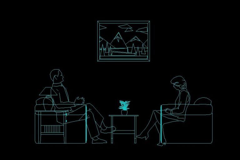 Man And Woman Sitting Speaking Human Figure Side View Elevation 2D DWG ...