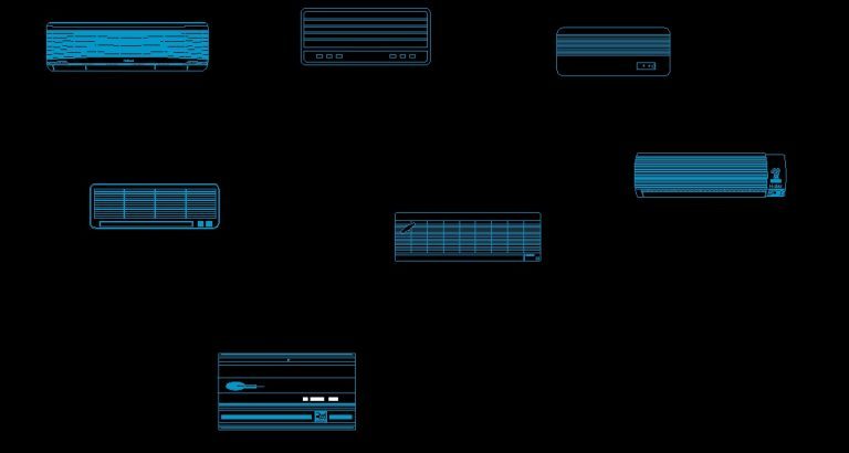 Air Conditioner Split Type On Wall Indoor Units Front Elevation View 2D ...