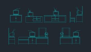 Wooden Television Tables and Classical TV Elevetion 2D DWG Blocks for ...