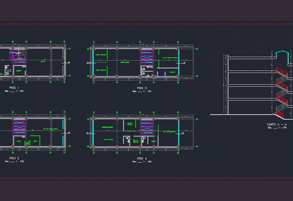 Block 4 Floors - Administrative DWG Block for AutoCAD • Designs CAD