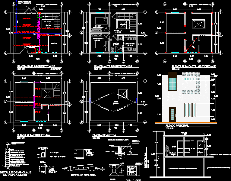 Housing Architectural Planes 2 Plants 7x6 Mts DWG Block for AutoCAD ...