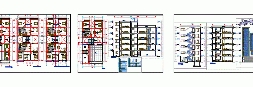Multifamily Housing - Two Modules Per Level DWG Section for AutoCAD ...
