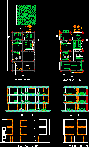 One Family Housing, 3 Levels DWG Plan for AutoCAD • Designs CAD