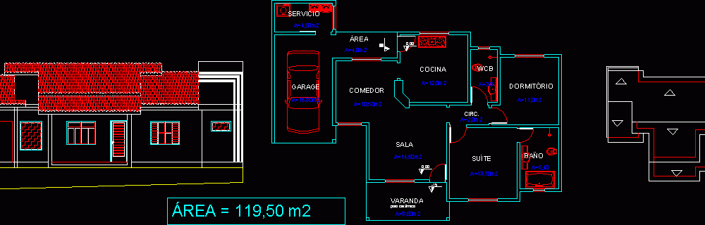 One Family Housing Floorplan, 1 Level DWG Block for AutoCAD • Designs CAD