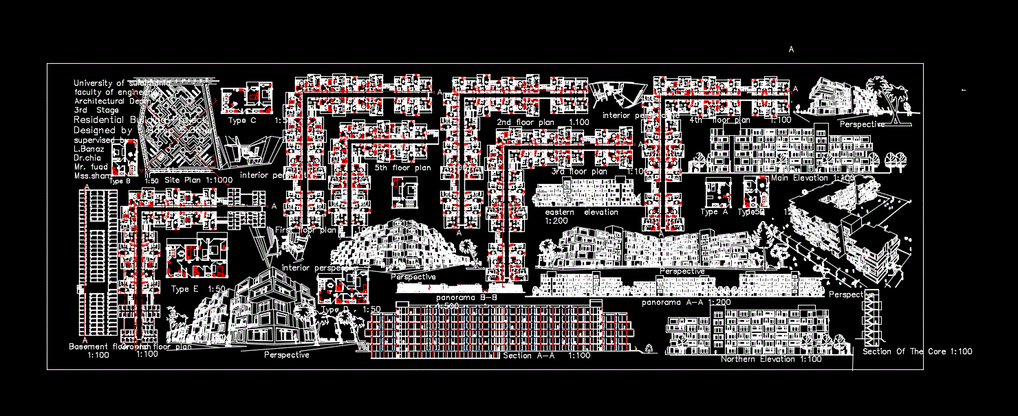 Residential Building In Strips 2D DWG Elevation for AutoCAD • Designs CAD