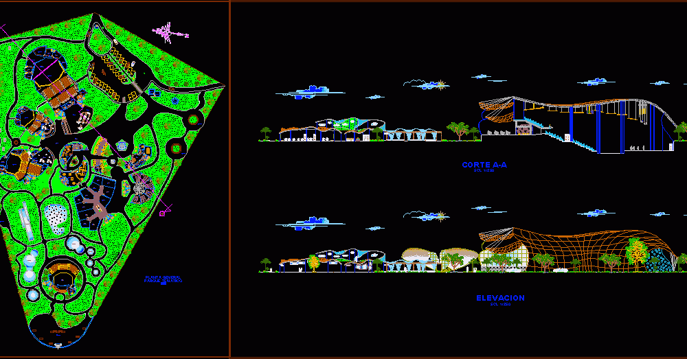 Shopping Center With Auditoriums, Library, Services DWG Block for ...