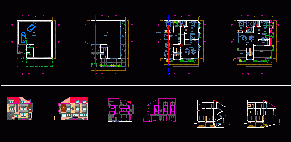 Single Family 3 Levels DWG Section for AutoCAD • Designs CAD