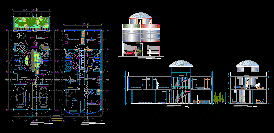 Unusual Circular Design - - One Family Housing DWG Plan for AutoCAD ...