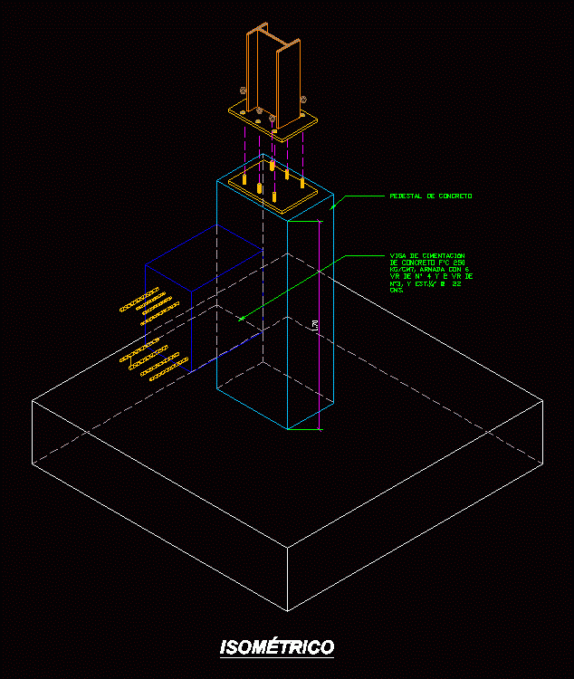 Anchorage Detail Isometric Column And Foundations DWG Detail for ...