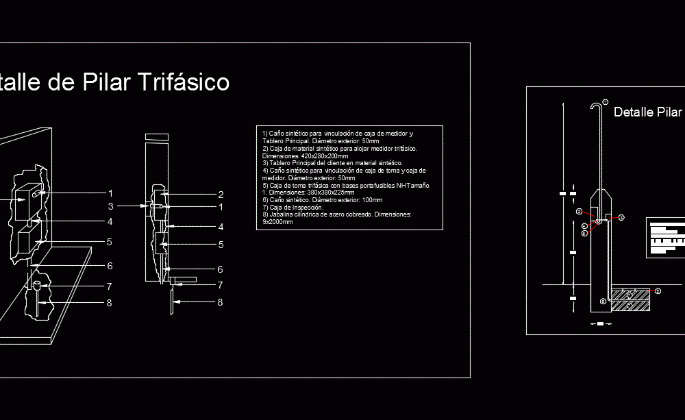 Details Single And Three Phase Electrical Pillar DWG Detail for AutoCAD ...