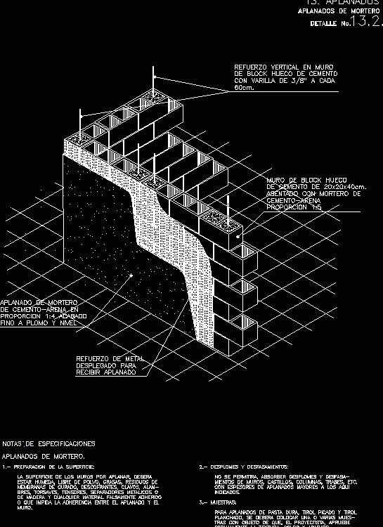 Flat Finished Block Walls--Construction Details DWG Detail for AutoCAD ...