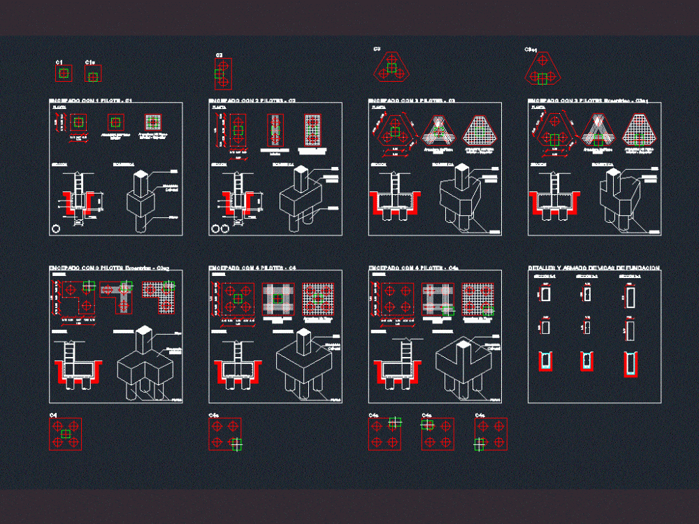 Foundations - Pile Caps With Piles Caps DWG Detail for AutoCAD ...