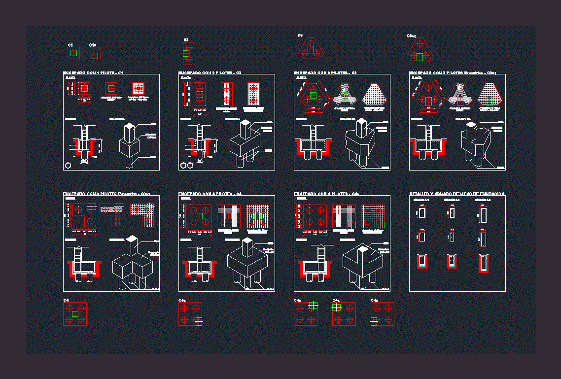 Foundations Pile Caps With Piles Caps DWG Detail For AutoCAD
