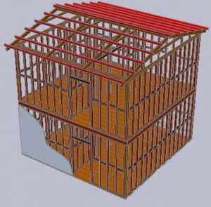 Wood Frame Housing Structure, Two Levels, 3D DWG Model for AutoCAD ...