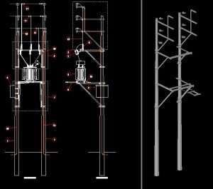 Two Post Aerial Transformer Substation 3D DWG Detail for AutoCAD ...