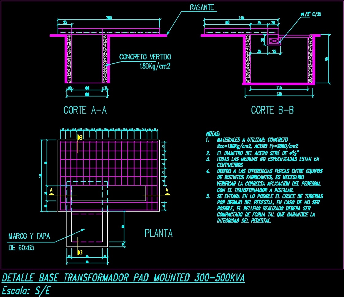 Based Detail Pedestal Type Transformer Pad Mounted DWG Detail for ...
