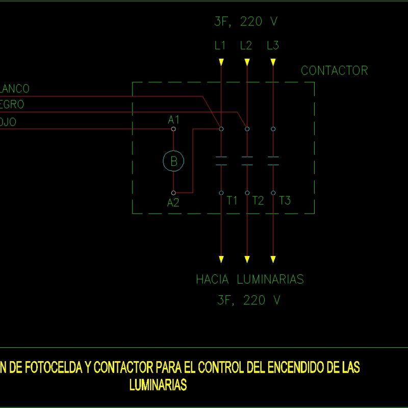 Connection Photocell And Lighting Contactor For 220 V 2D DWG Elevation ...