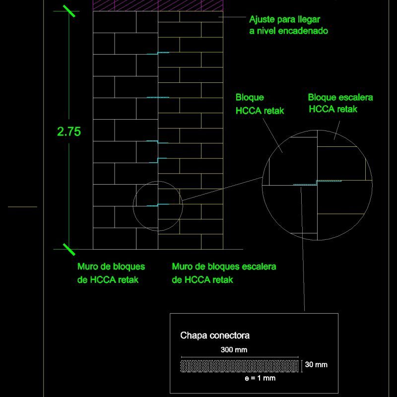 Connection Wall Of Concrete Blocks With Stairway DWG Block for AutoCAD ...