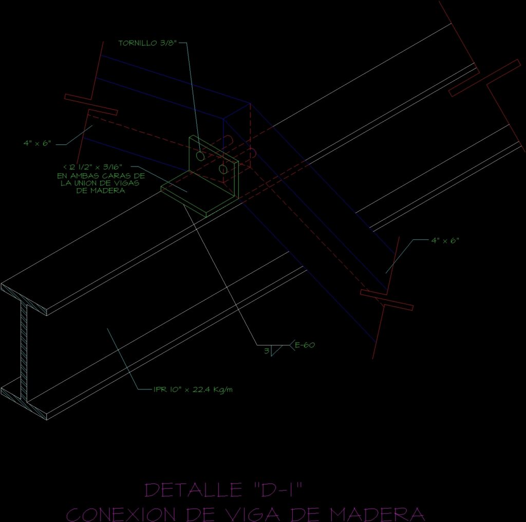 Connection Wooden Beam- Ipr Steel DWG Detail for AutoCAD • Designs CAD
