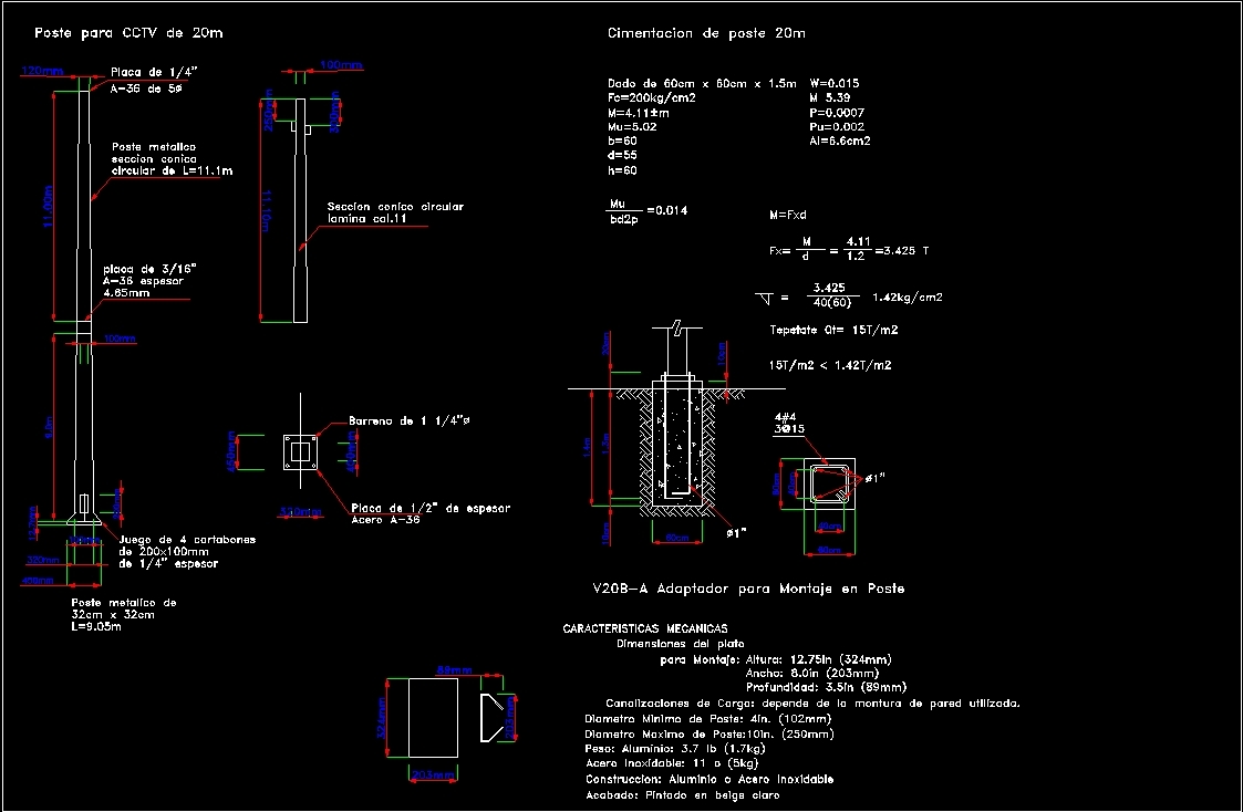 Detail Post For Cctv 20 Metros DWG Detail for AutoCAD • Designs CAD