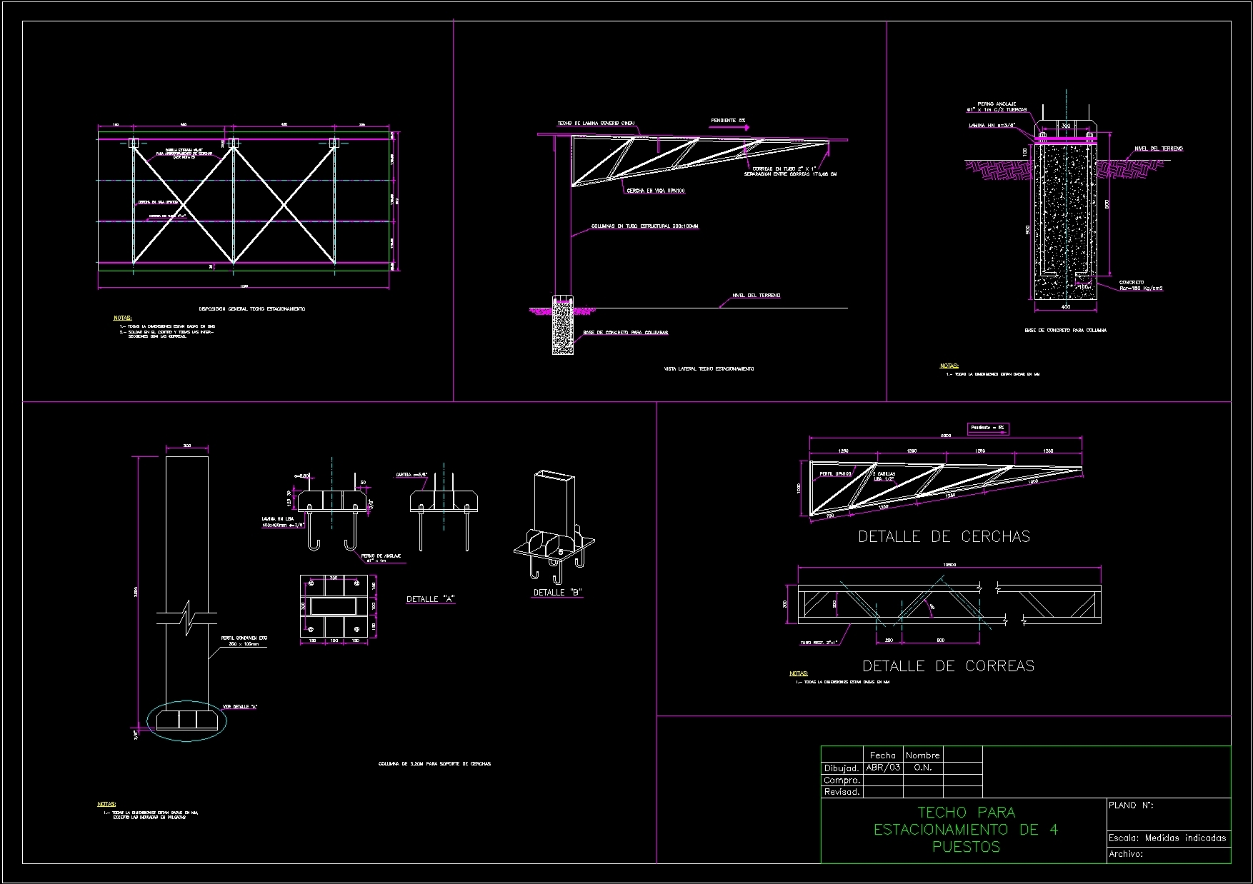 Metallic Structure In Roof Of Parking With 4 Places DWG Block for ...