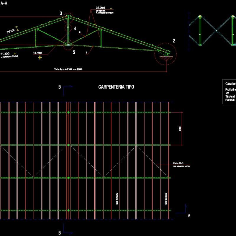 Roof Structure In Metallic Carpentry DWG Block for AutoCAD • Designs CAD