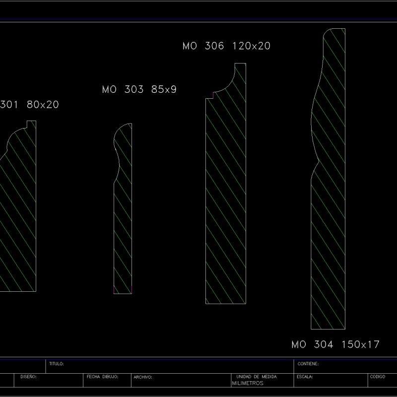 Sections Wooden Mouldings DWG Section for AutoCAD • Designs CAD