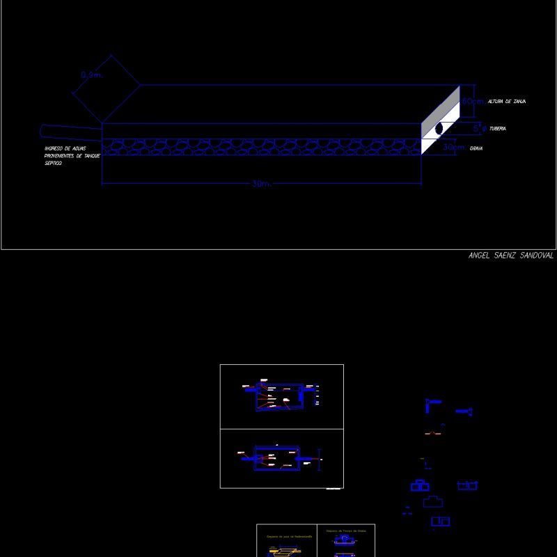 Sedimentation Chamber, Grease Trap And Percolation Trench DWG Block for ...