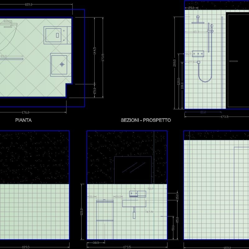 Details Of Bath; Plants; Elevations; Sections 2D DWG Section for ...