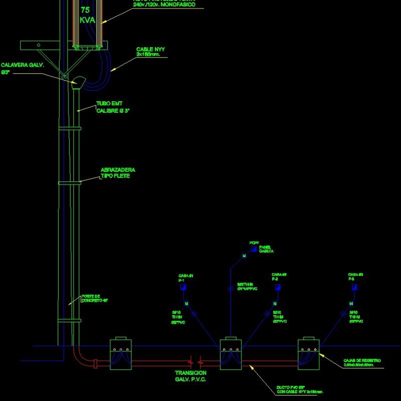 Electric Service Connection Of High Tension DWG Detail for AutoCAD ...