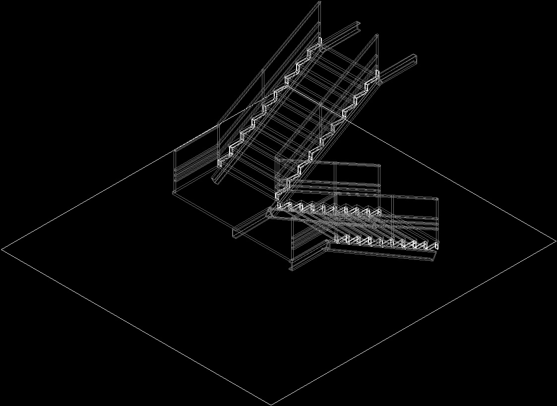 Metal Stairs Of Two Sections 3D DWG Section for AutoCAD • Designs CAD