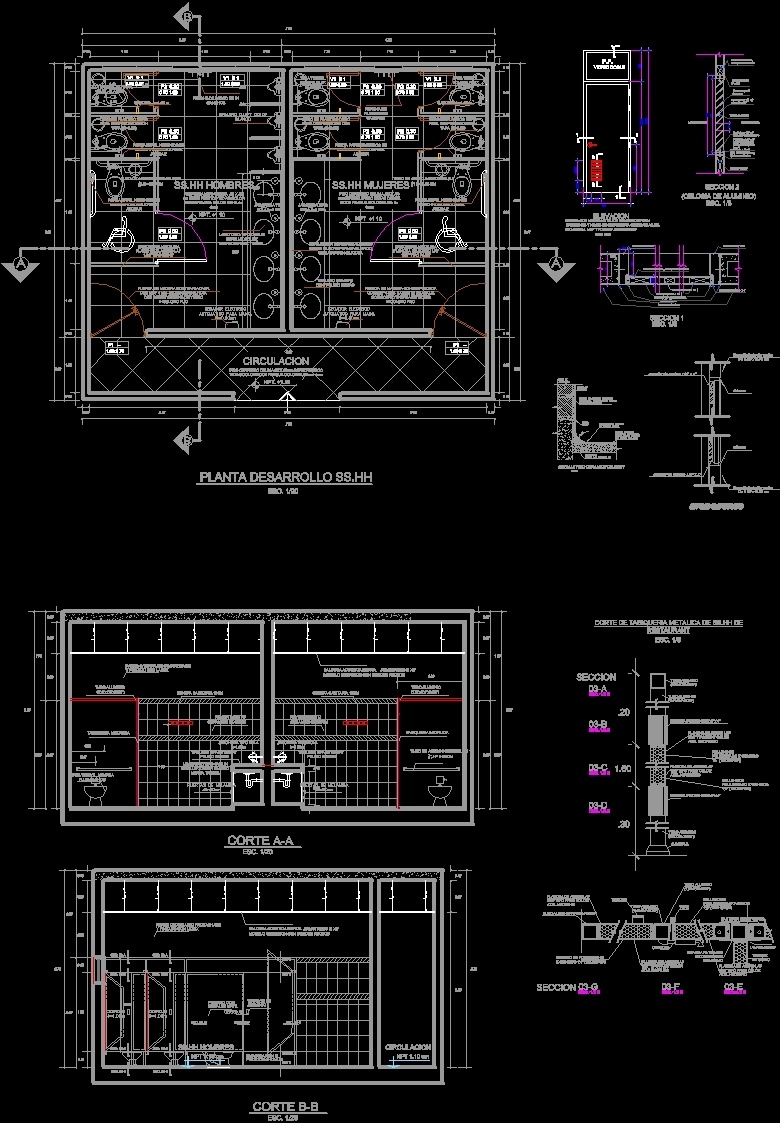 Public Restrooms, Plan Development And Construction Details DWG Plan ...