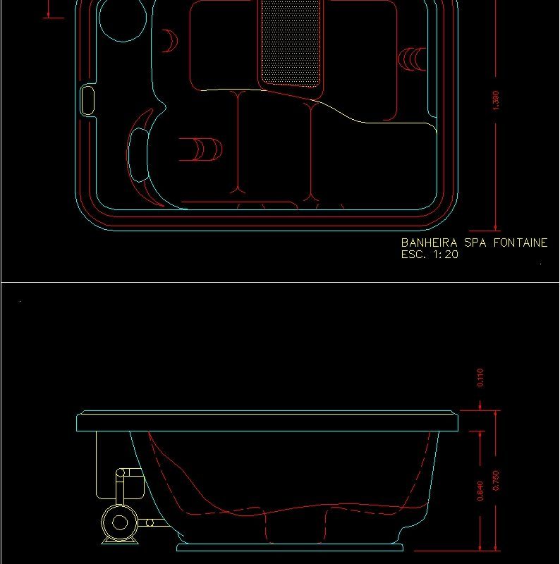 Spa Bath Tub Fontaine DWG Block for AutoCAD • Designs CAD