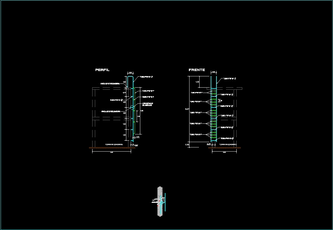 Catwalk Ladder, Galvanized Pipe 15 In DWG Block for AutoCAD • Designs CAD