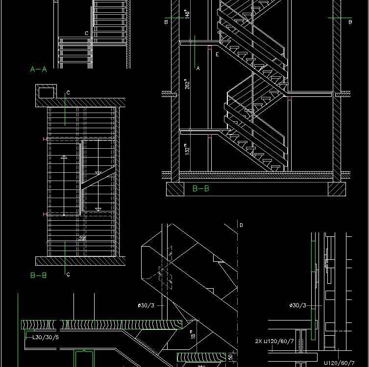 Double-Return Stair DWG Detail for AutoCAD • Designs CAD