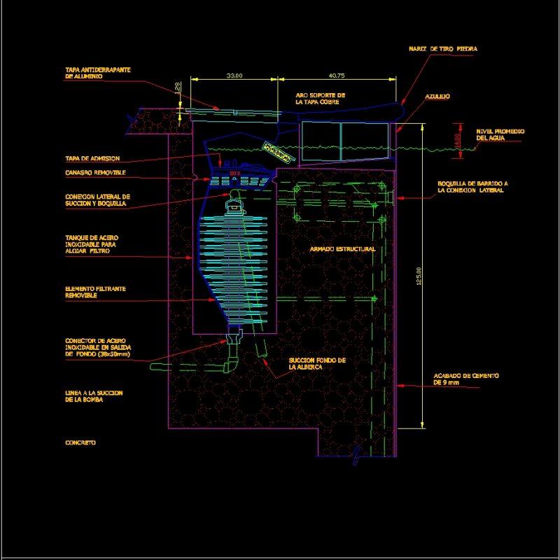 Lateral Section Of Skim Filterf Or Pool DWG Section for AutoCAD ...