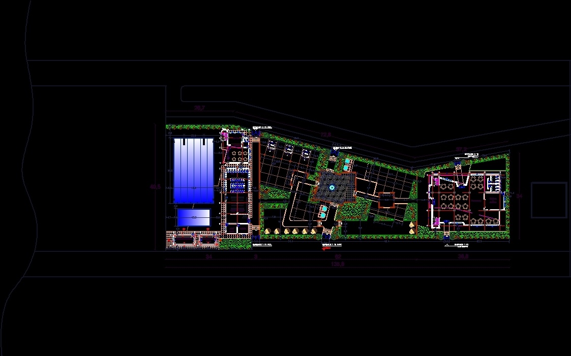 Recreational Pool, Garden, Restaurant, Family Amenities DWG Full ...