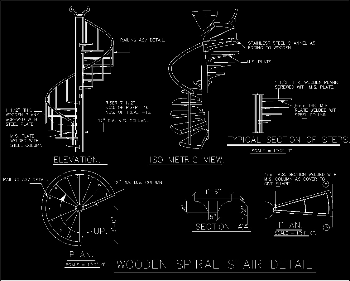 Spiral Staircase DWG Section For AutoCAD Designs CAD