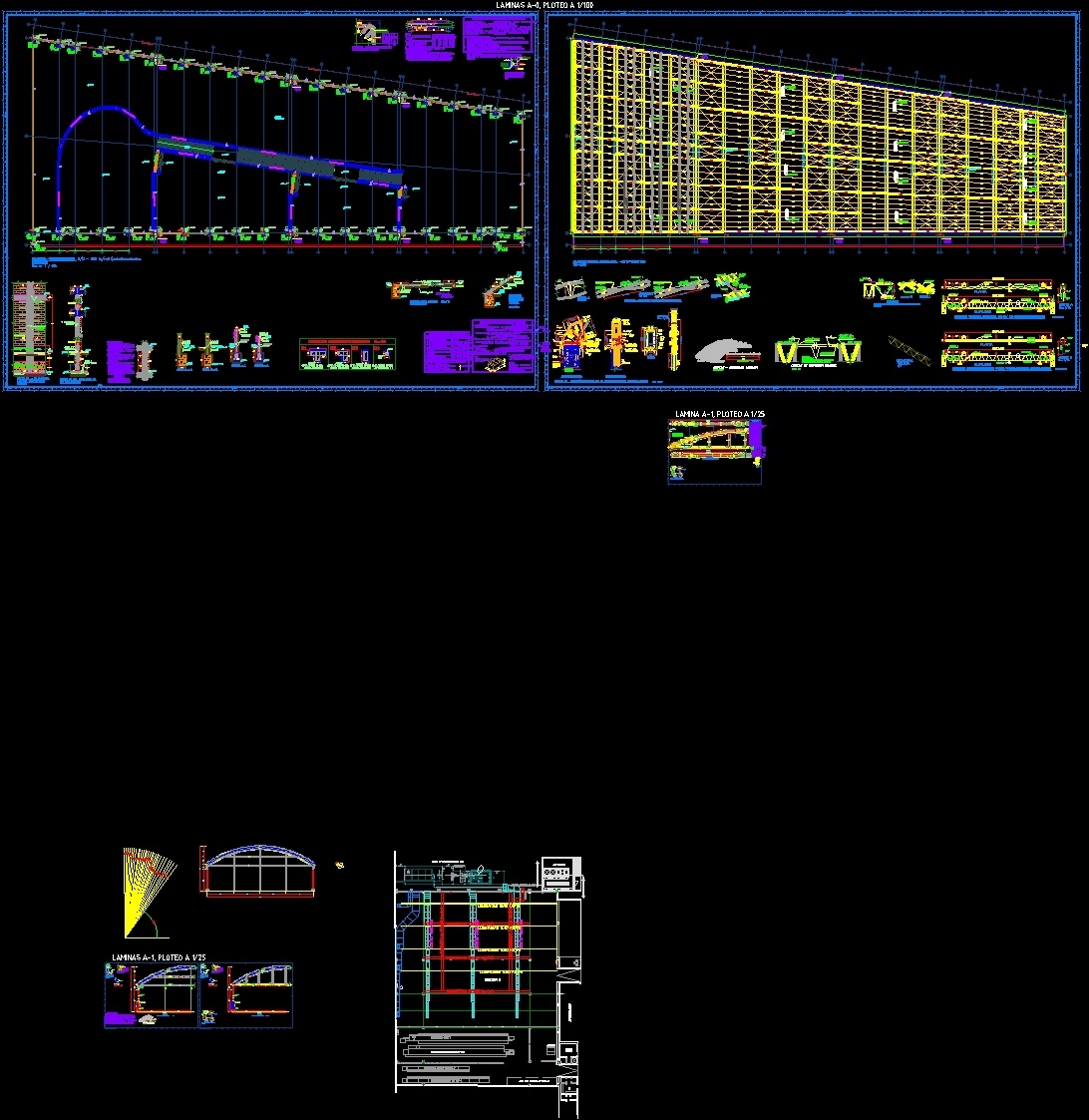 Arched Metal Frame Roof, Foundations, Supports, Hangers DWG Detail for ...