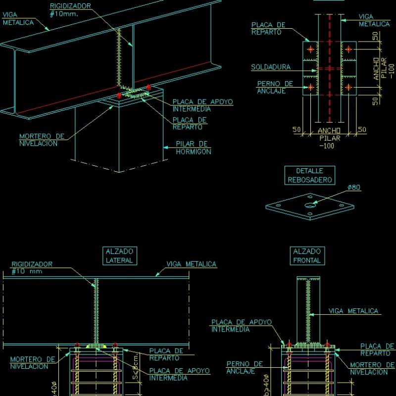 Continuous Metal Support Beam On Concrete Pillar DWG Block for AutoCAD ...