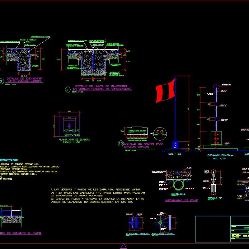 Details Of Lightning, Furniture And Flag Pole DWG Full Project for ...