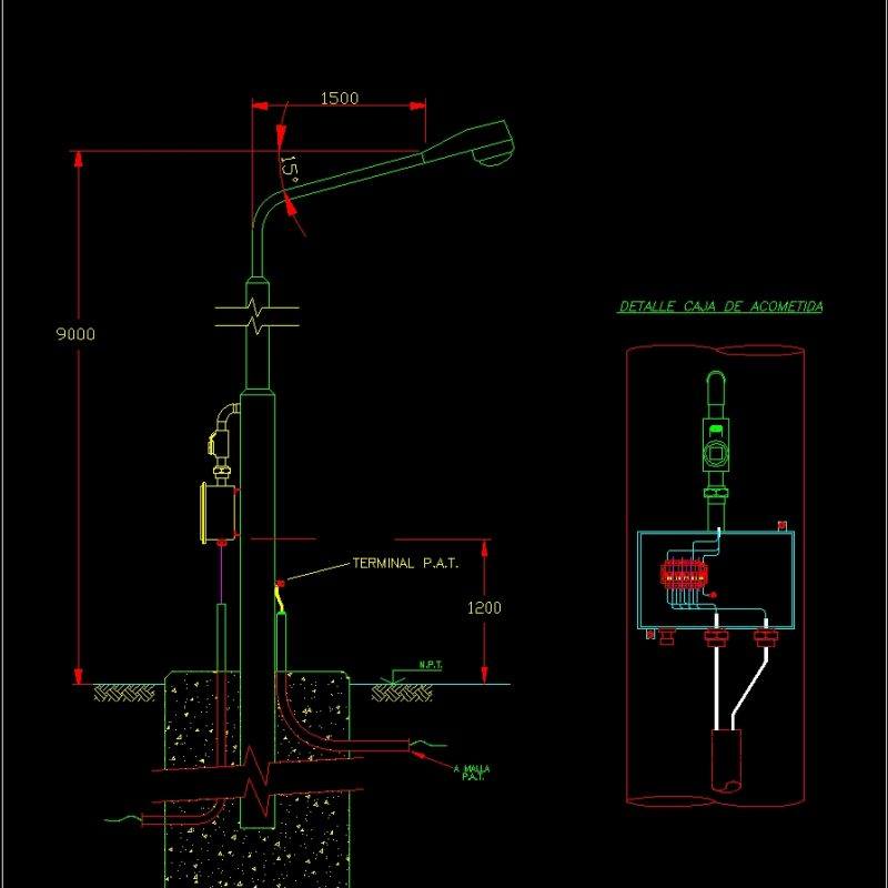 Fluorescent Street Light On Column Mount DWG Block for AutoCAD ...