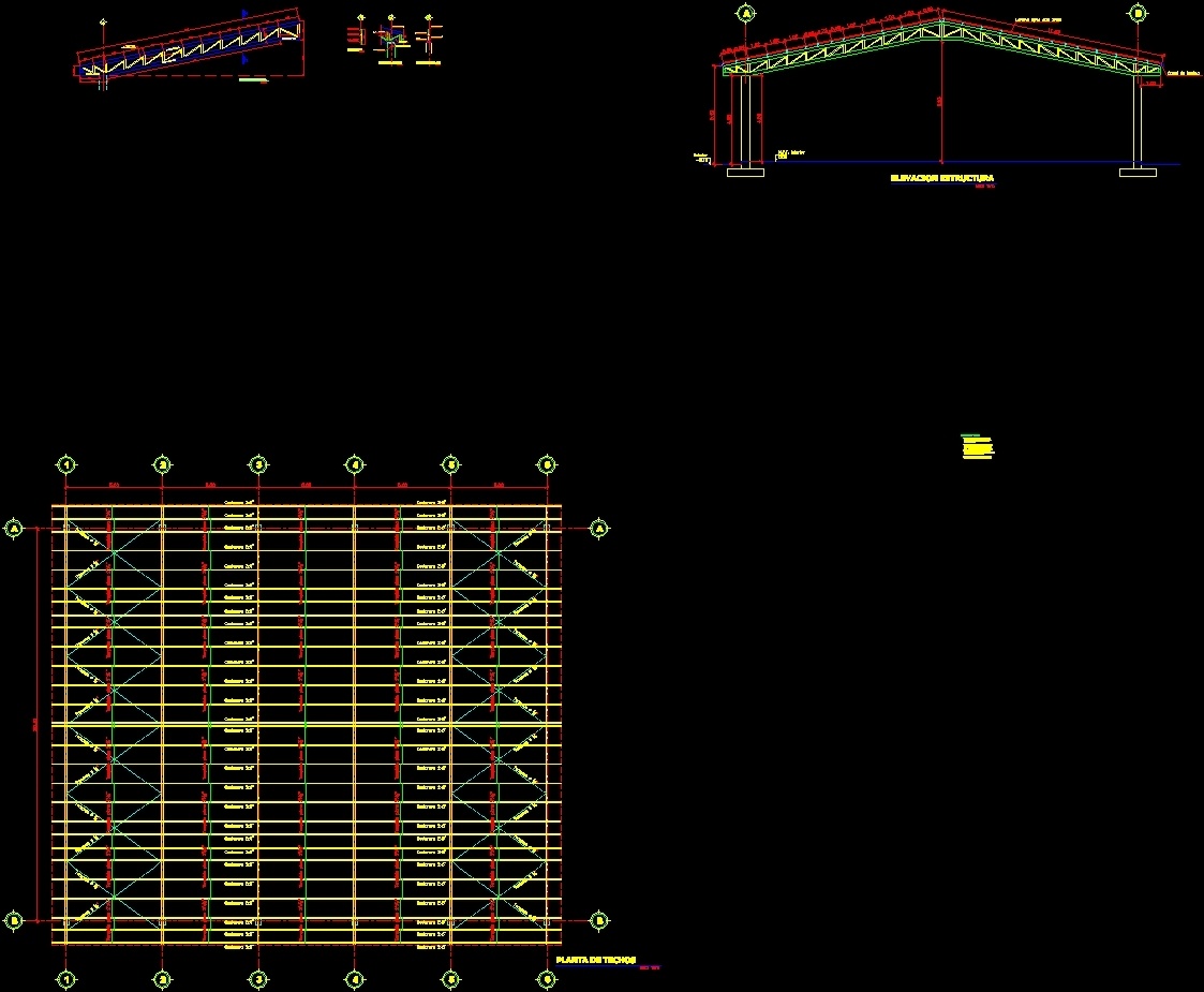 Gable Roof--Sheet Metal Over C Beams On Concrete Columns DWG Block for ...