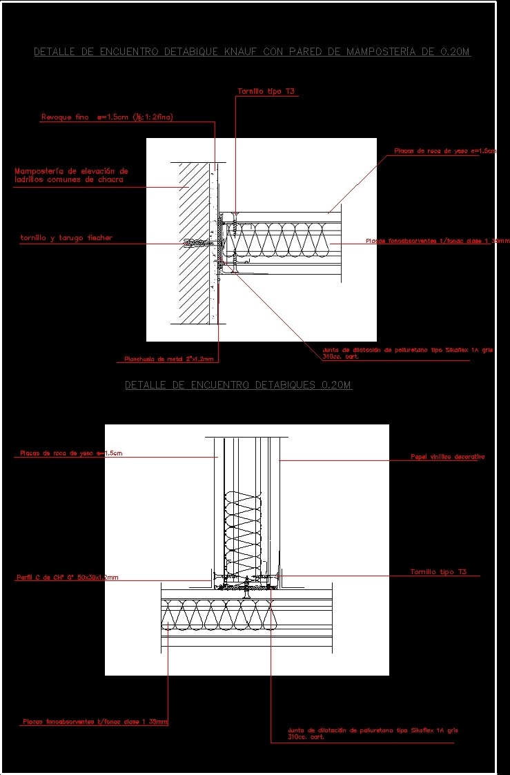 Partition Detail Knauf With Brick Masonry 020 DWG Detail for AutoCAD ...